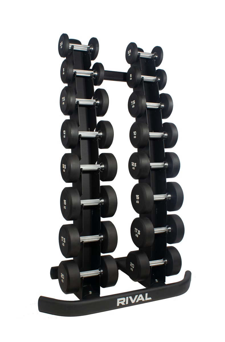 Urethane Round Dumbbell Set With Vertical Storage Rack – Rival Strength